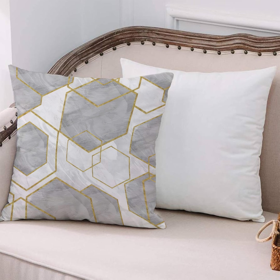 Gold Marble Cushion Cover, Modern Marble Pattern Pillow Case, Gray ...