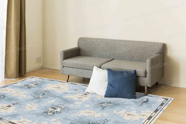 Sea Compass Rug Boy Room Rug Sea Concept Rugs Kids Rugs - Etsy