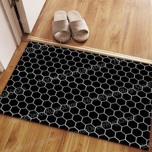Bee Honeycomb Pattern Rug, Black Rug, Geometric Pattern Rug, Modern ...