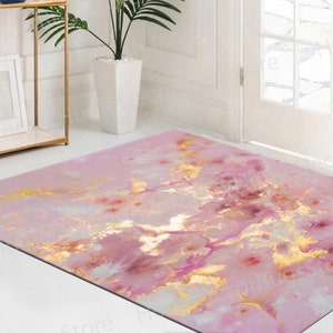 Shimmery Rug, Cool Rug, Gold Rugs, Pink and Gold Marble Rugs, Non Slip ...