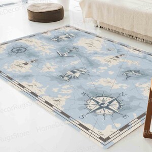 Sea Compass Rug, Boy Room Rug, Sea Concept Rugs, Kids Rugs, Non-slip ...