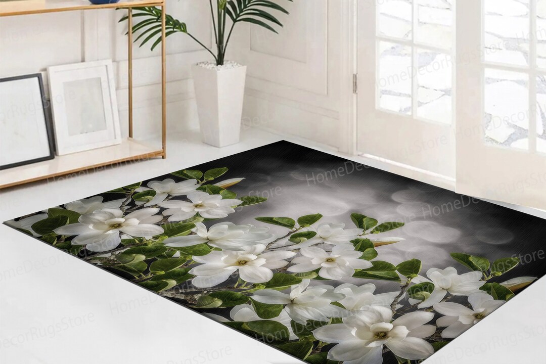 Magnolia Flower Rugs, Bedroom Rug, Car Mat Rug, White Magnolia Flower ...