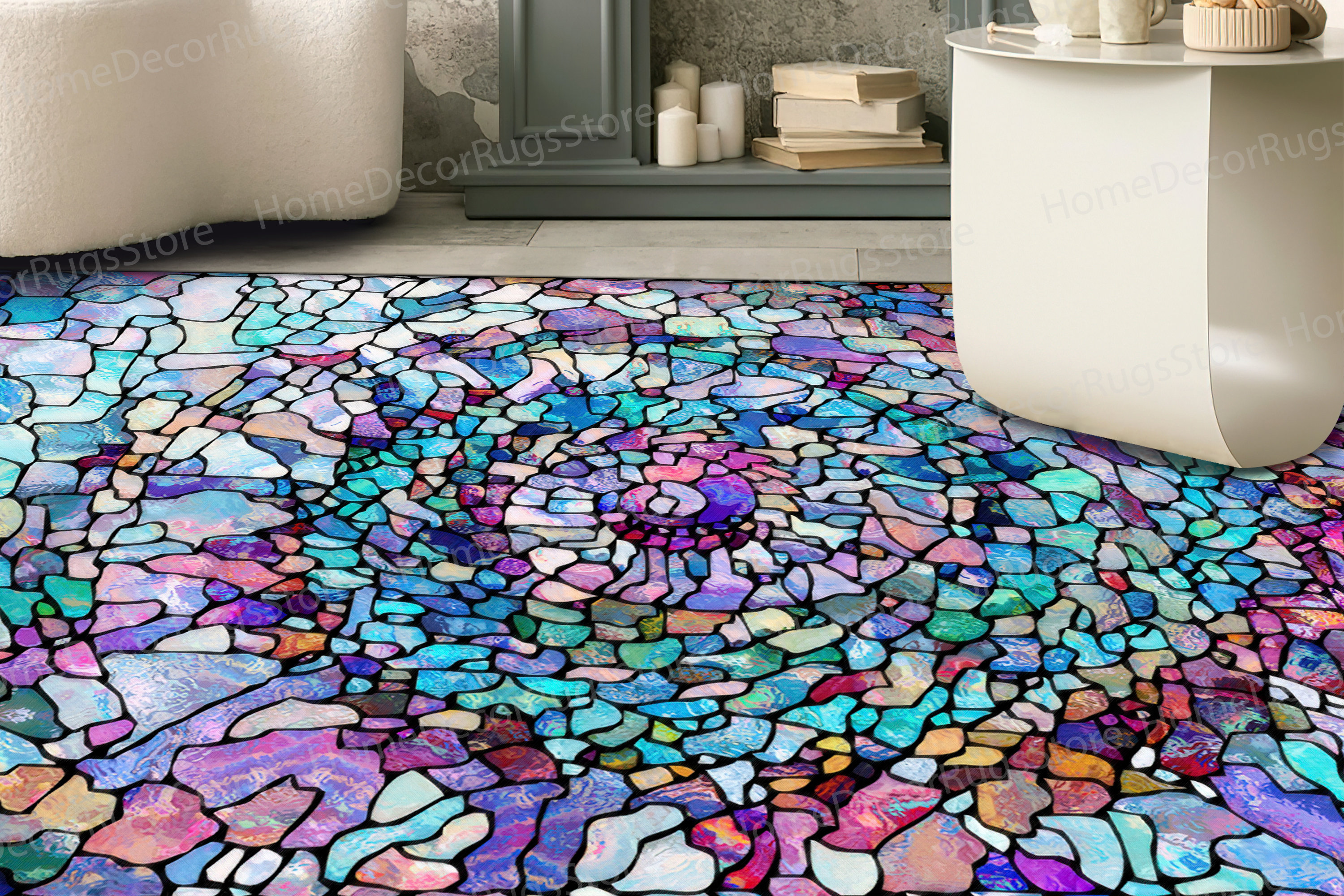 Stained Glass Effect Rug, Modern Rugs, Salon Rug, Housewarming Gift Rug ...