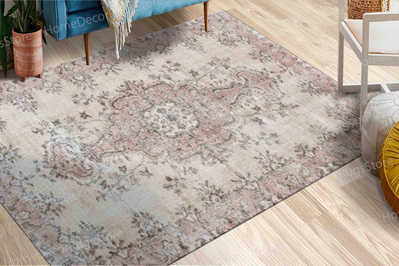 Beige and Brown Rug, Muted Rugs, Medallion Rug, Vintage Style Rug ...