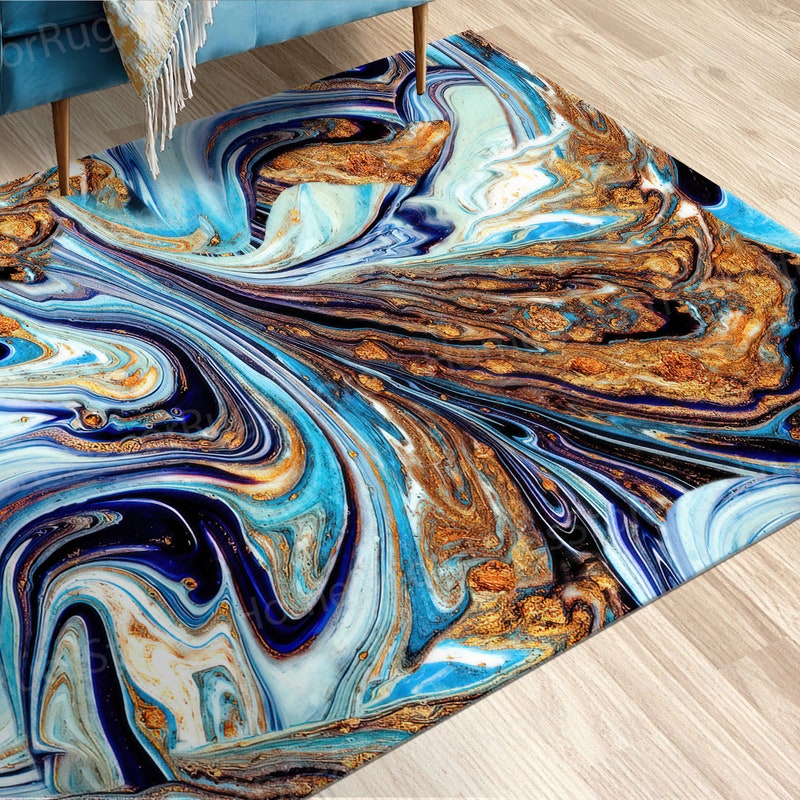 Blue and Gold Area Rug - Etsy