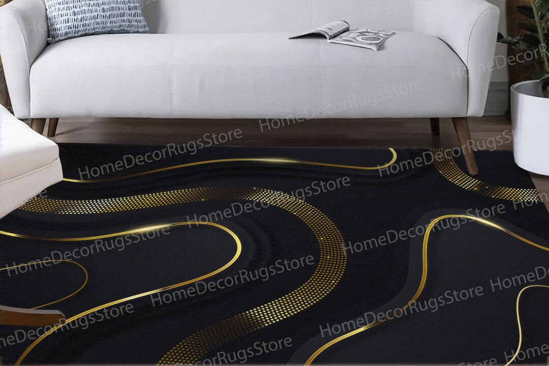 Golden Rugs, Abstract Rug, Black and Gold Rugs, Modern Rug, 3D Printeds ...