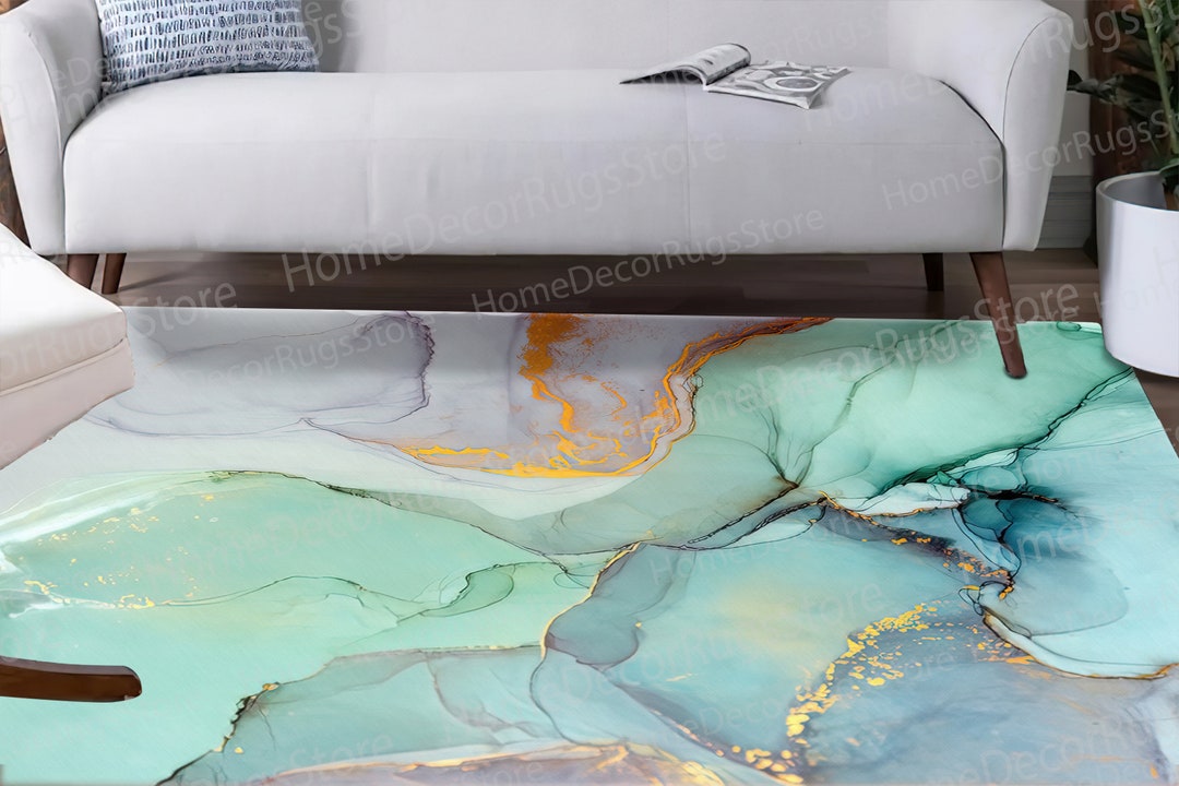 3D Printed Rugs, Abstract Marble Rugs, Runner Rugs, Gold Marble Rugs ...