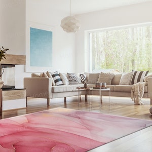 Pink and Gold Marble Rug, Pink Rugs, Nursery Rugs, Bedroom Rugs, Modern ...