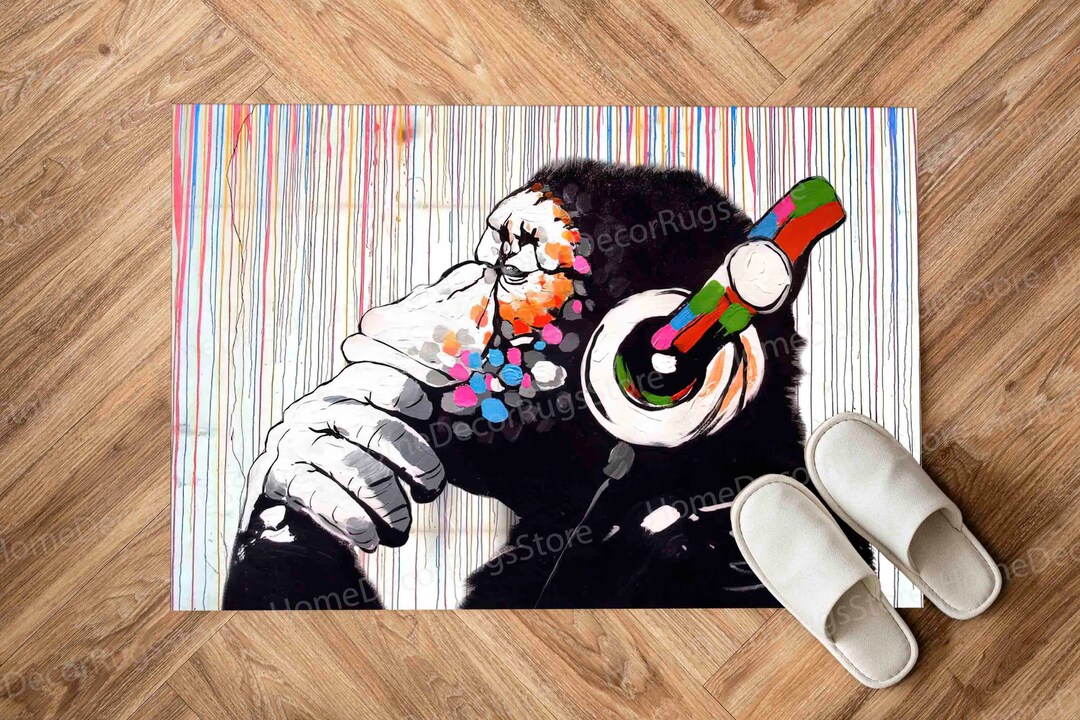 Dj Monkey Rugs, Banksy Thinking Monkey Rug, Street Rugs, Gift for Her ...