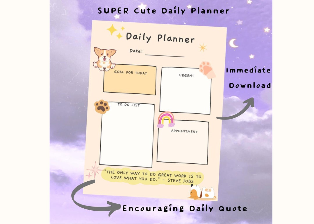 Super Cute Daily Planner With a Motivational Quote for 5 Days - Etsy