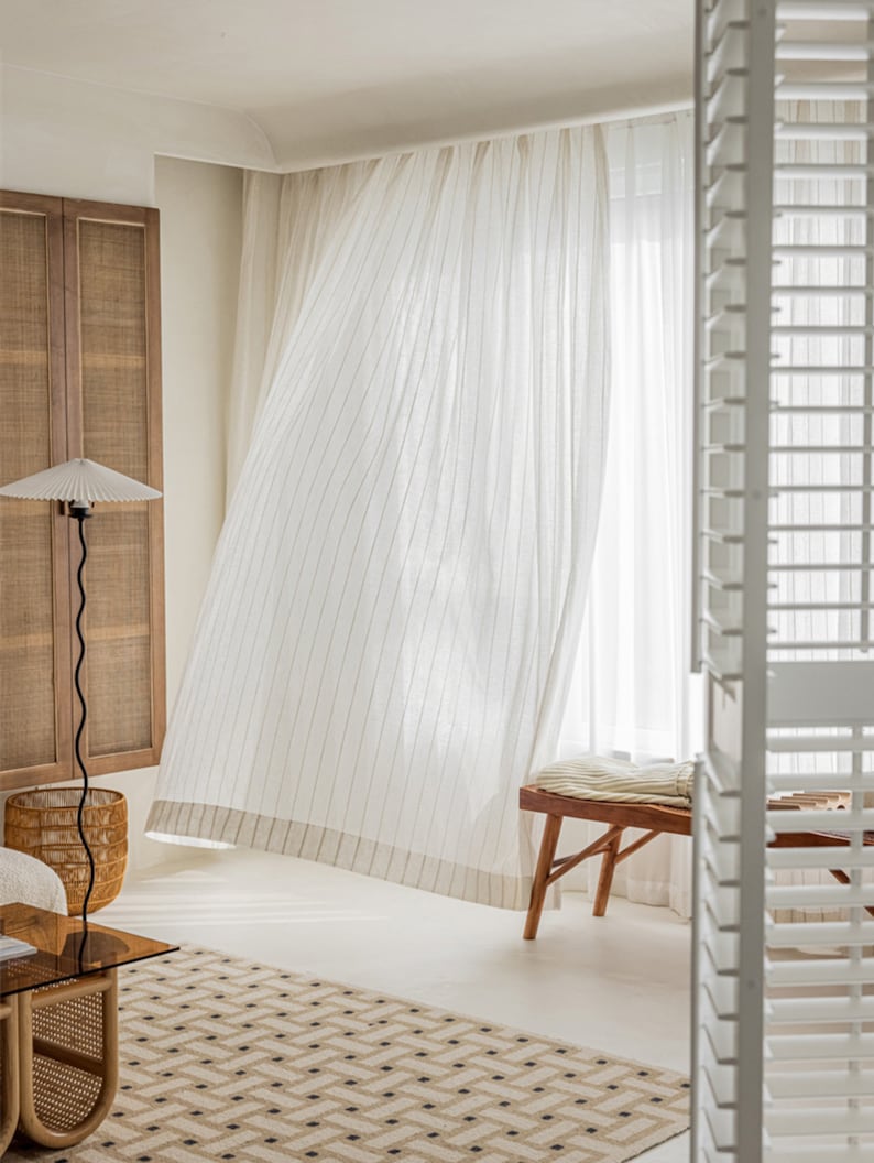 Iwan Linen Striped Curtain Natural Sheer Curtain Custom - Etsy UK