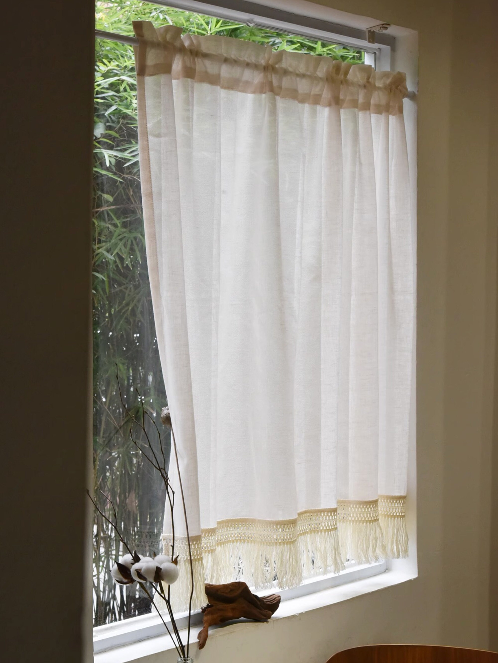 Aqsa Cotton Sheer Curtain With Tassels, Vintage Curtain, Boho Style ...
