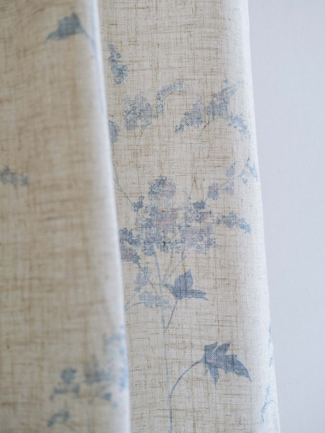 Bluma Print Linen Curtain, Print Floral Linen Drape, Semi Blackout ...