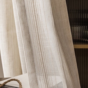 Ajay Linen Sheer Curtain, Striped Linen Curtain, Custom Curtain Panel ...
