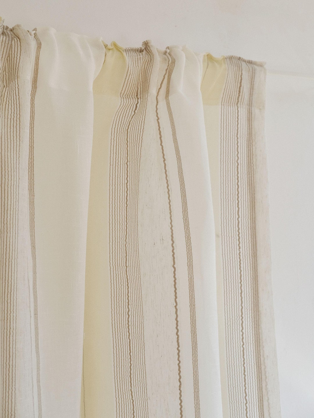 Evie Sheer Curtain, Striped Sheer Curtain With Linen Texture, Light ...