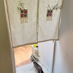 Brenda Linen Noren Curtain, Linen Noren Drape, Door Curtain, Long Noren ...