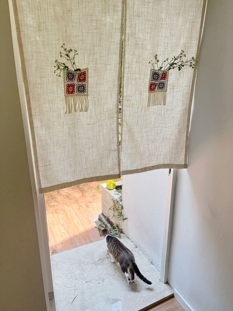 Brenda Linen Noren Curtain, Linen Noren Drape, Door Curtain, Long Noren ...