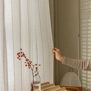 Iwan Linen Striped Curtain, Natural Sheer Curtain, Custom Curtain Panel ...
