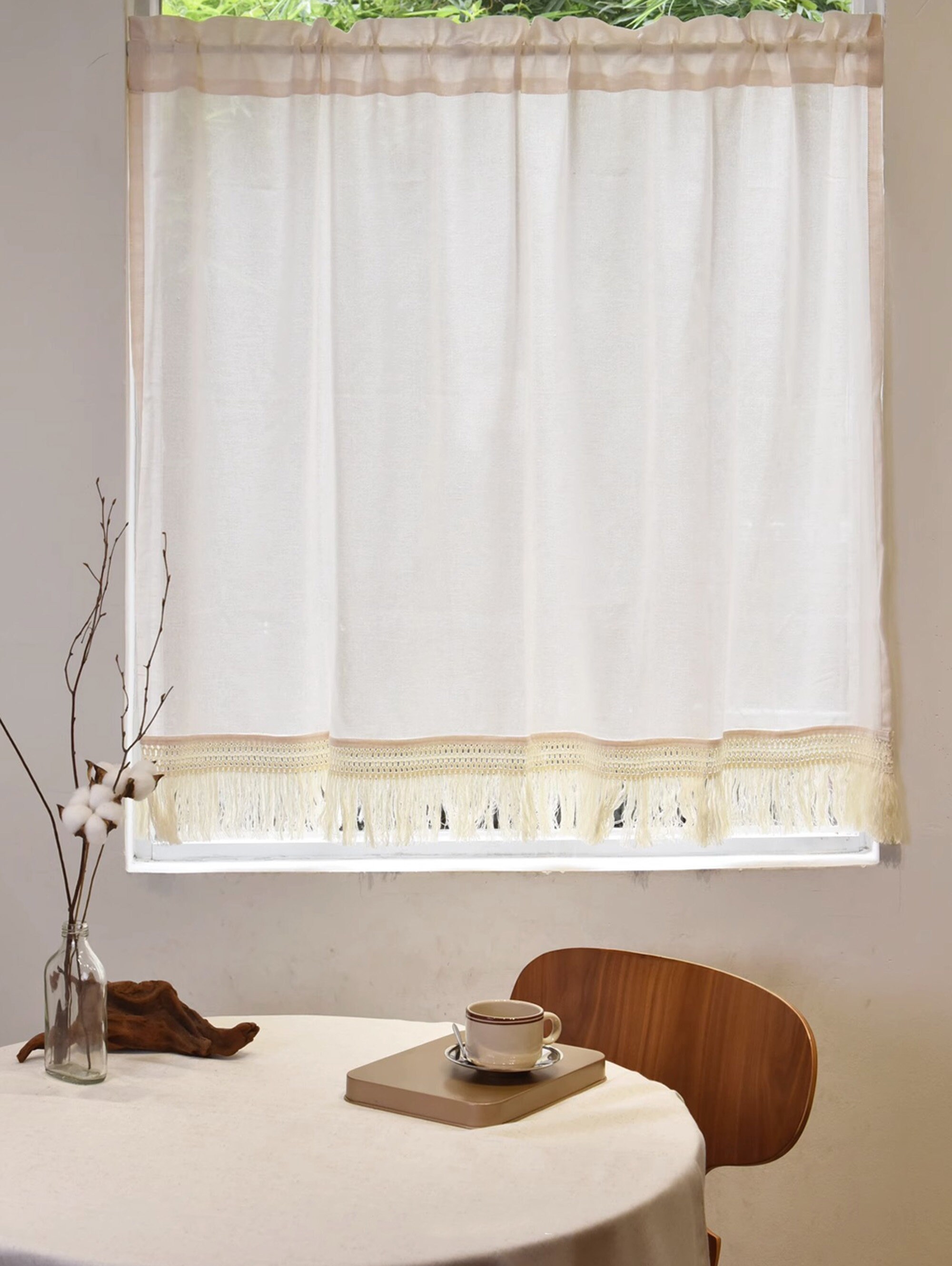 Aqsa Cotton Sheer Curtain With Tassels, Vintage Curtain, Boho Style ...