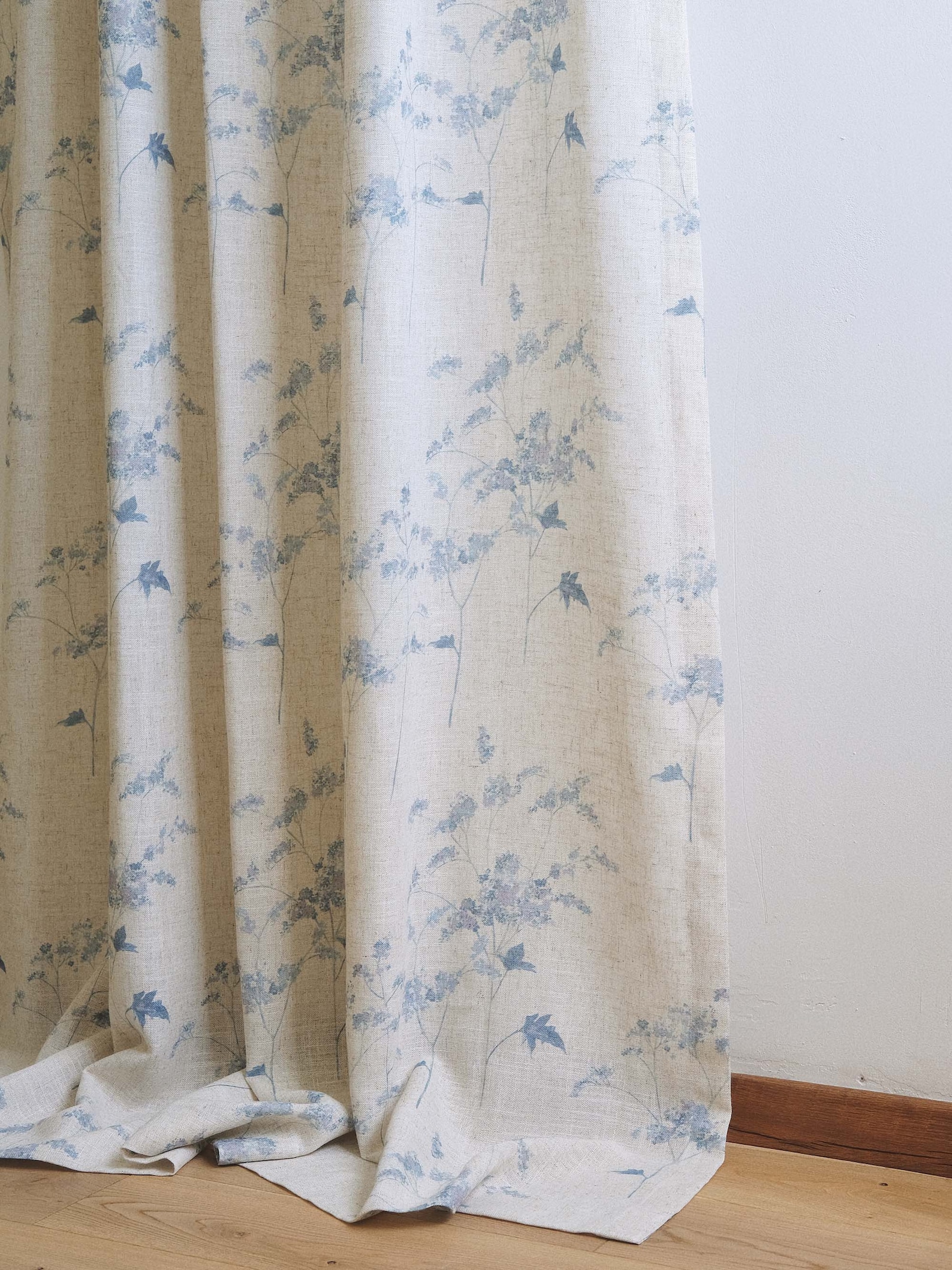 Bluma Print Linen Curtain, Print Floral Linen Drape, Semi Blackout ...