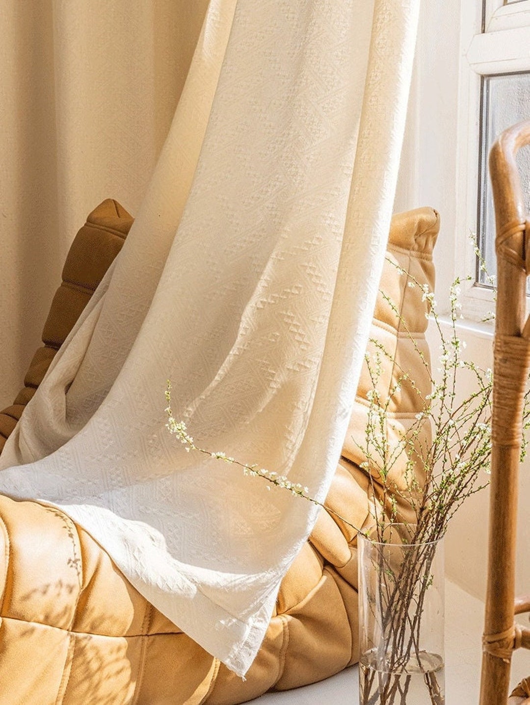 Rhombus Cotton Curtain, Natural Curtain, Custom Curtain Panel, Sheer ...