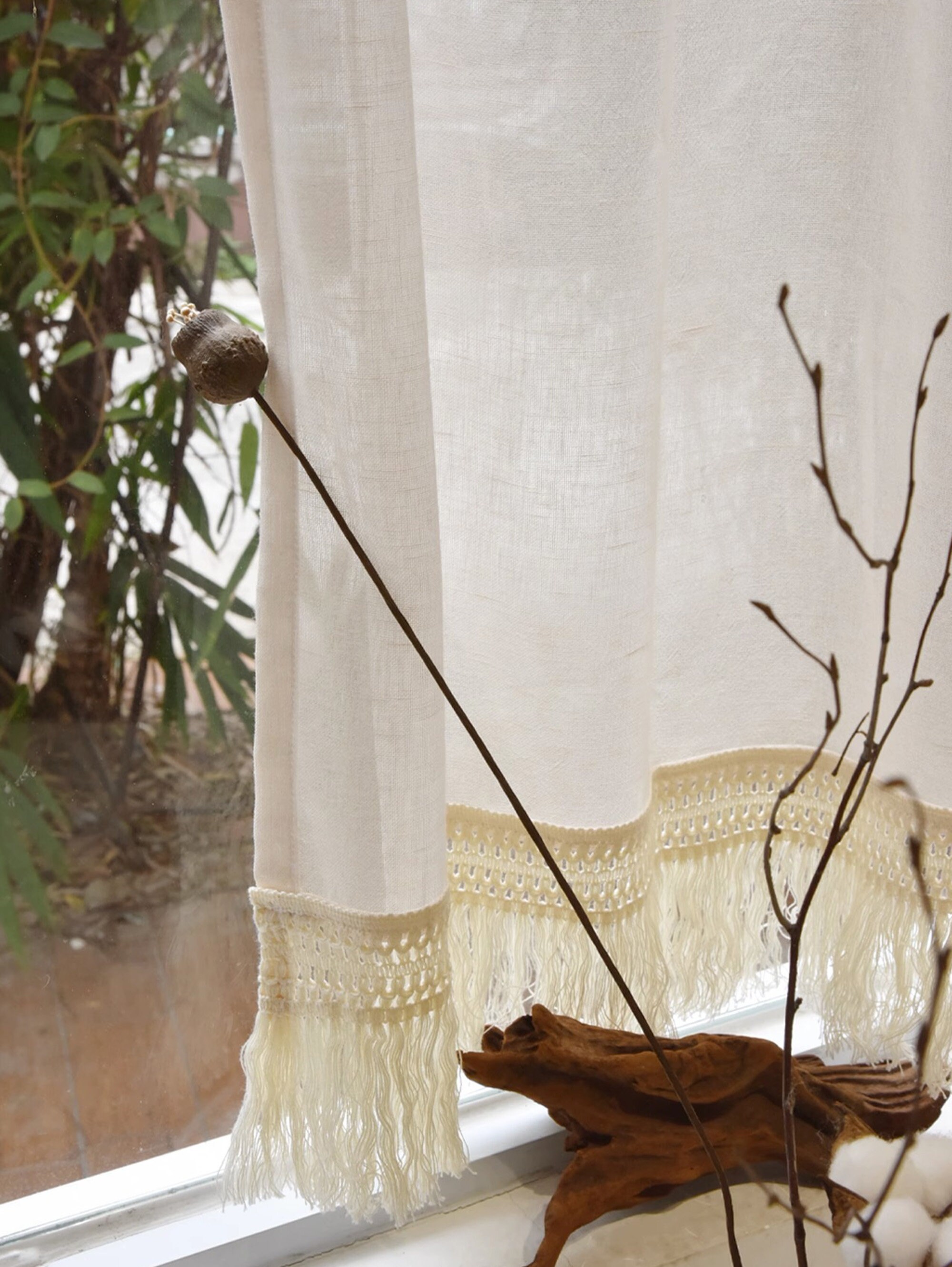 Aqsa Cotton Sheer Curtain With Tassels, Vintage Curtain, Boho Style ...