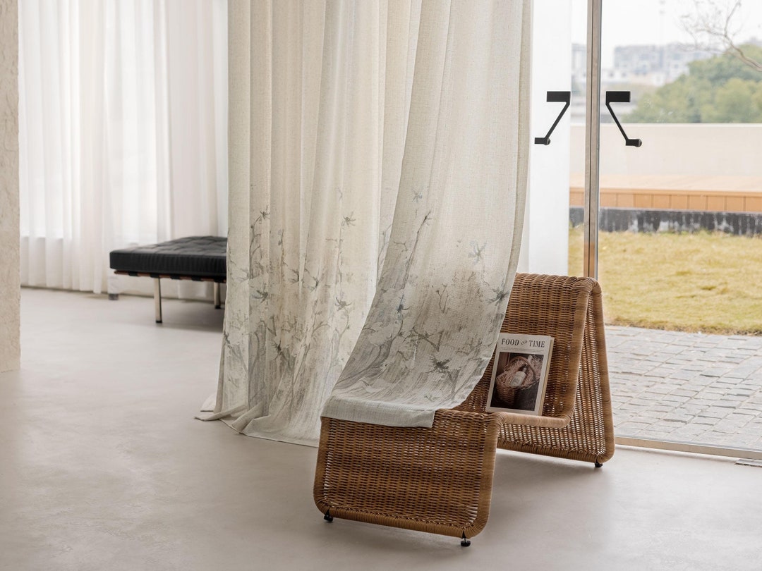 Sweeney Print Linen Sheer Curtain, Floral Print Curtain, Privacy ...
