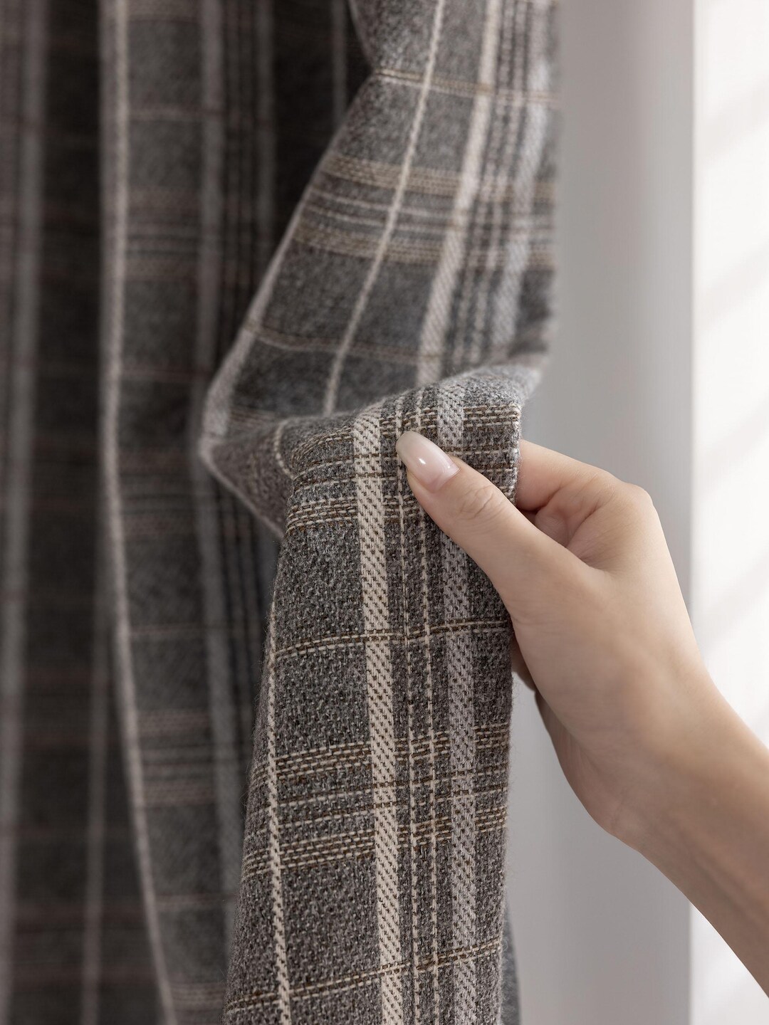 Efrem Cotton Blackout Curtain, 2 Colors, Grid Design, Soft to Touch ...