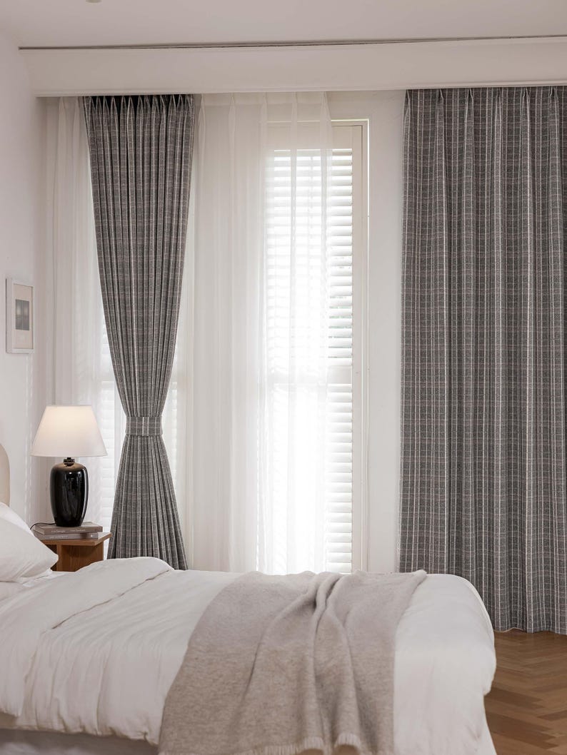 Efrem Cotton Blackout Curtain, 2 Colors, Grid Design, Soft to Touch ...