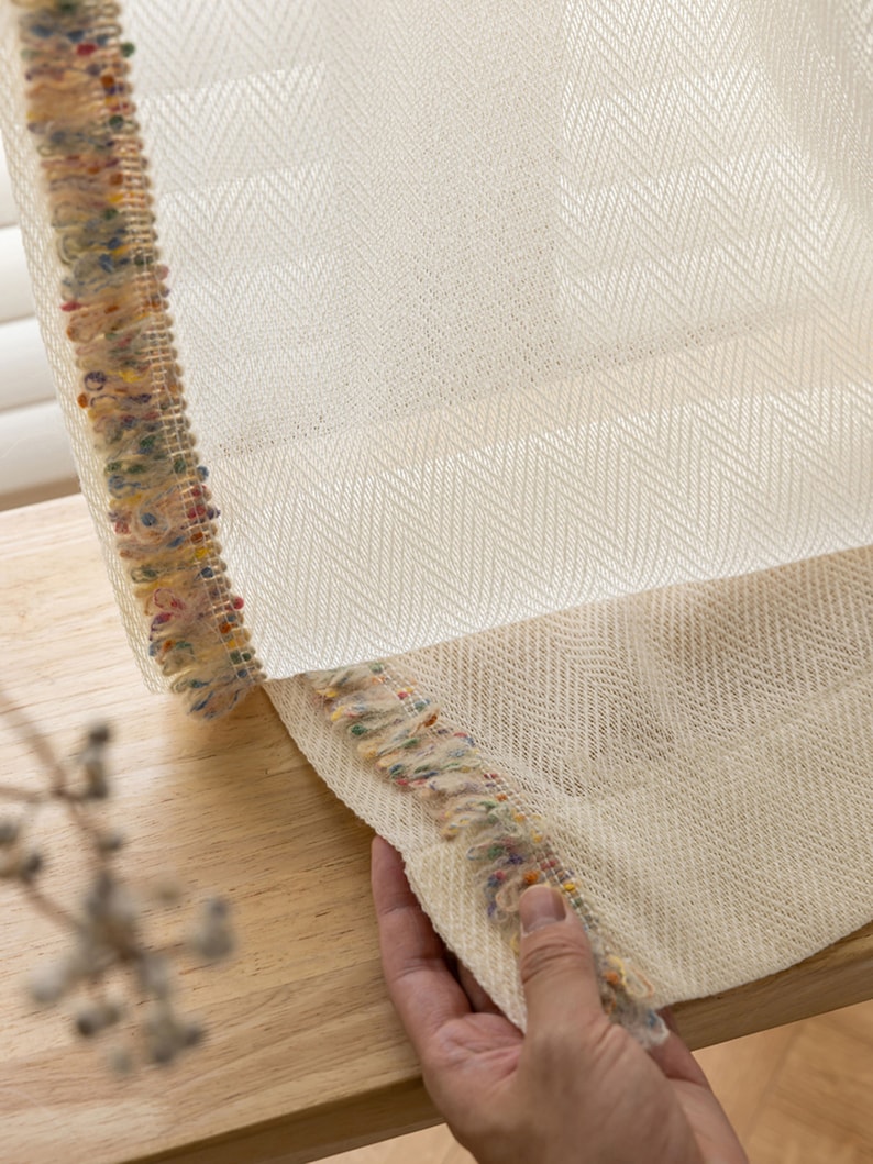 Sykes Linen Sheer Curtain With Colorful Trim, Kids Room Curtain ...