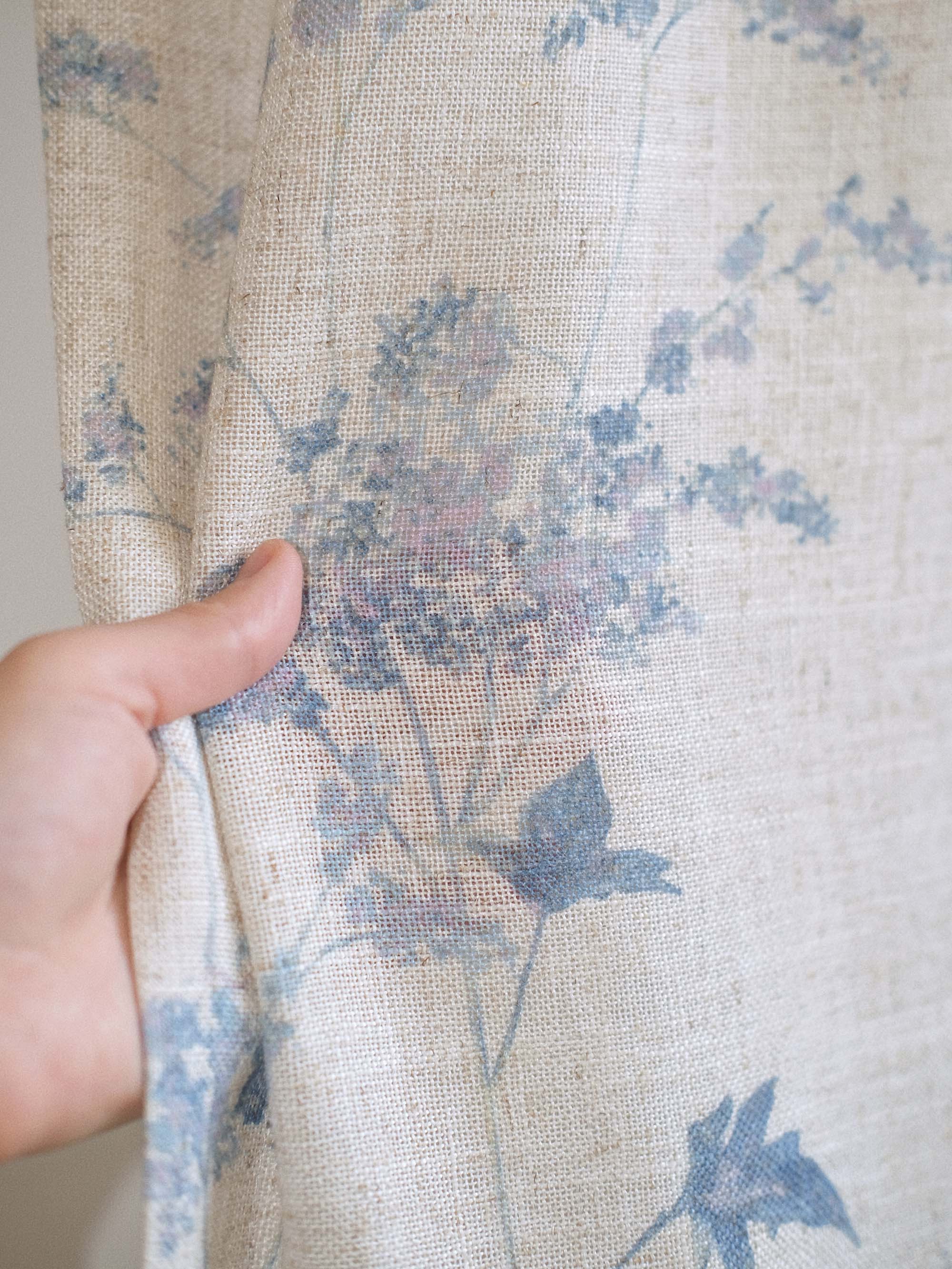 Bluma Print Linen Curtain, Print Floral Linen Drape, Semi Blackout ...