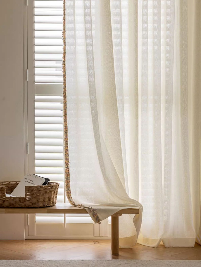 Sykes Linen Sheer Curtain With Colorful Trim, Kids Room Curtain ...