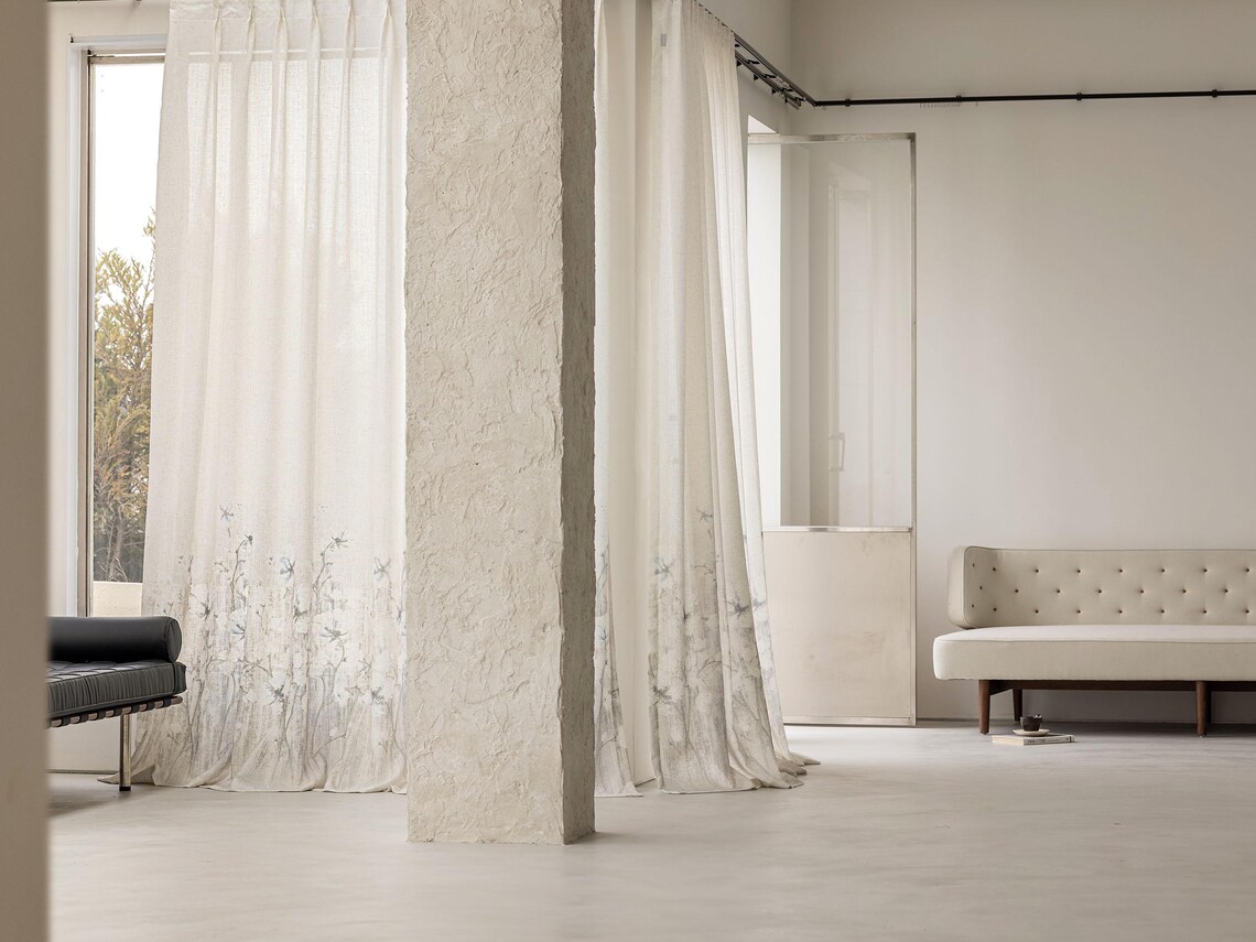 Sweeney Print Linen Sheer Curtain, Floral Print Curtain, Privacy ...