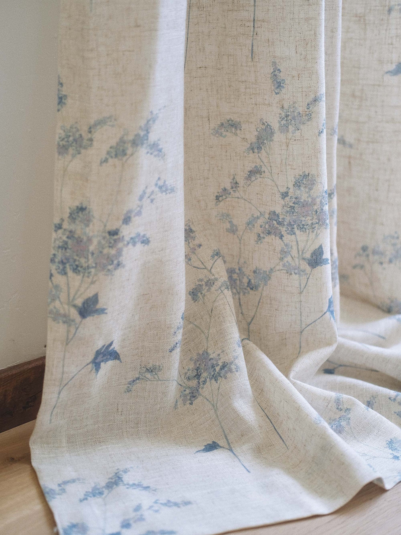 Bluma Print Linen Curtain, Print Floral Linen Drape, Semi Blackout ...