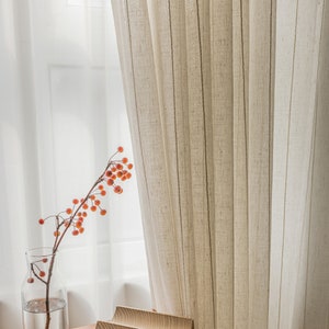 Iwan Linen Striped Curtain, Natural Sheer Curtain, Custom Curtain Panel ...