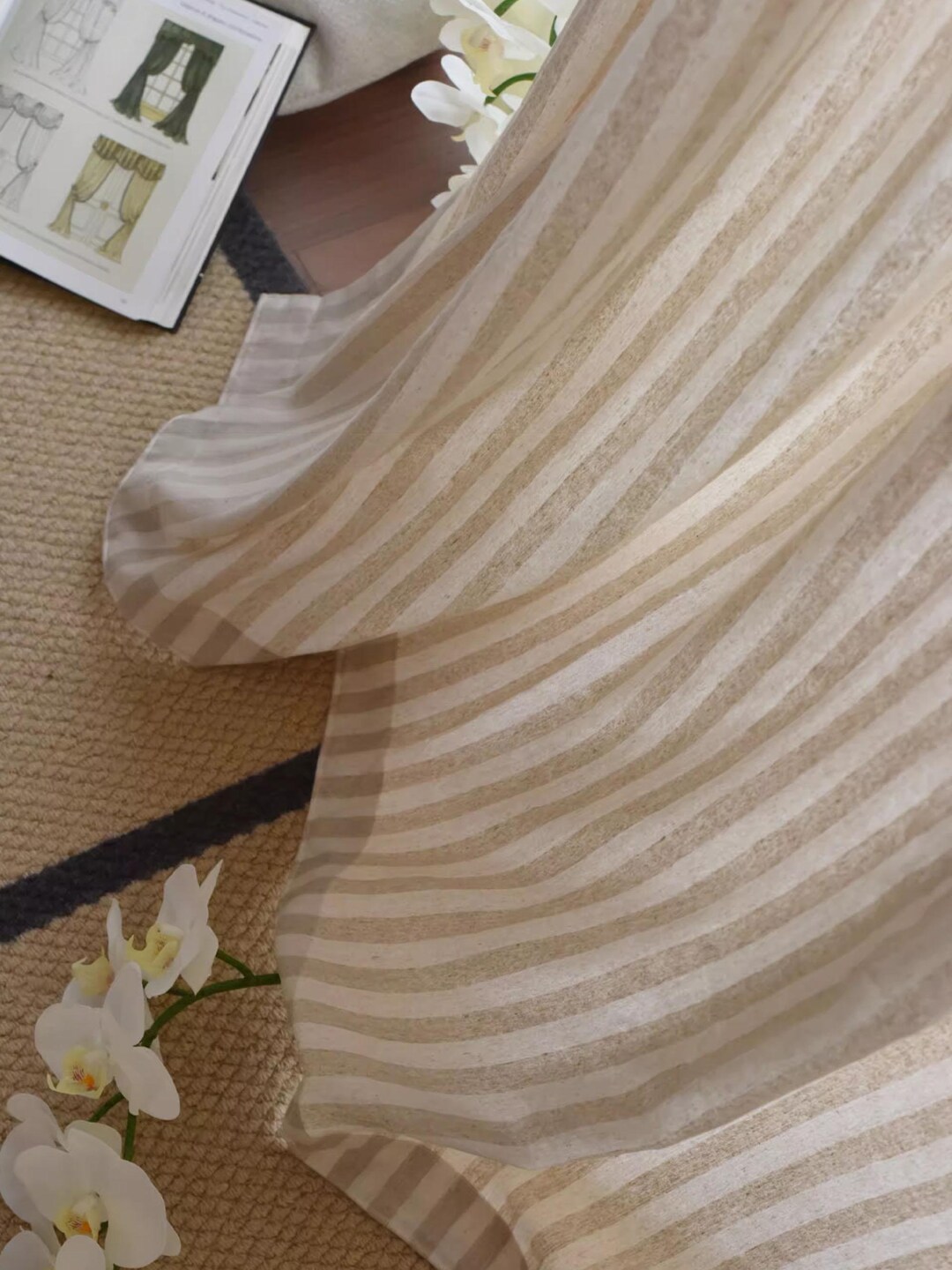 Vang Linen Sheer Curtain, Natural Sheer Curtain, Stripe Curtain, Linen ...