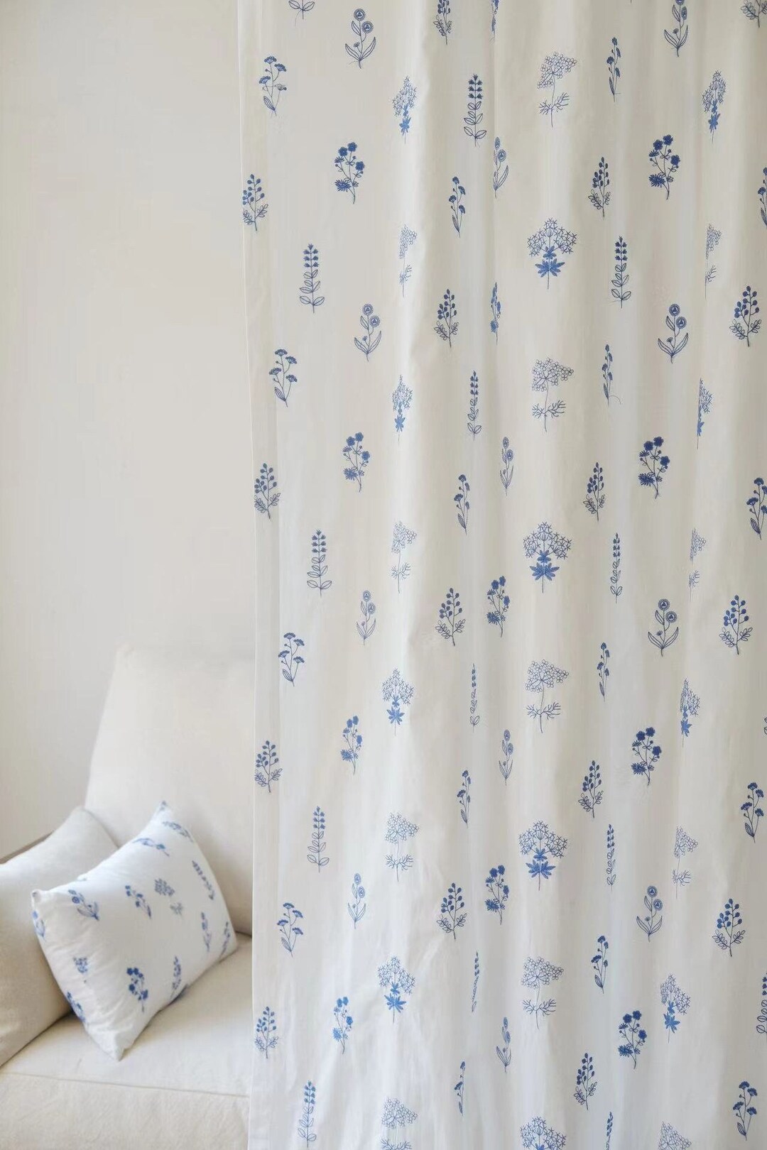 Pruitt Embroidered Cotton Curtain, Linen Cotton Curtain, White Sheer ...