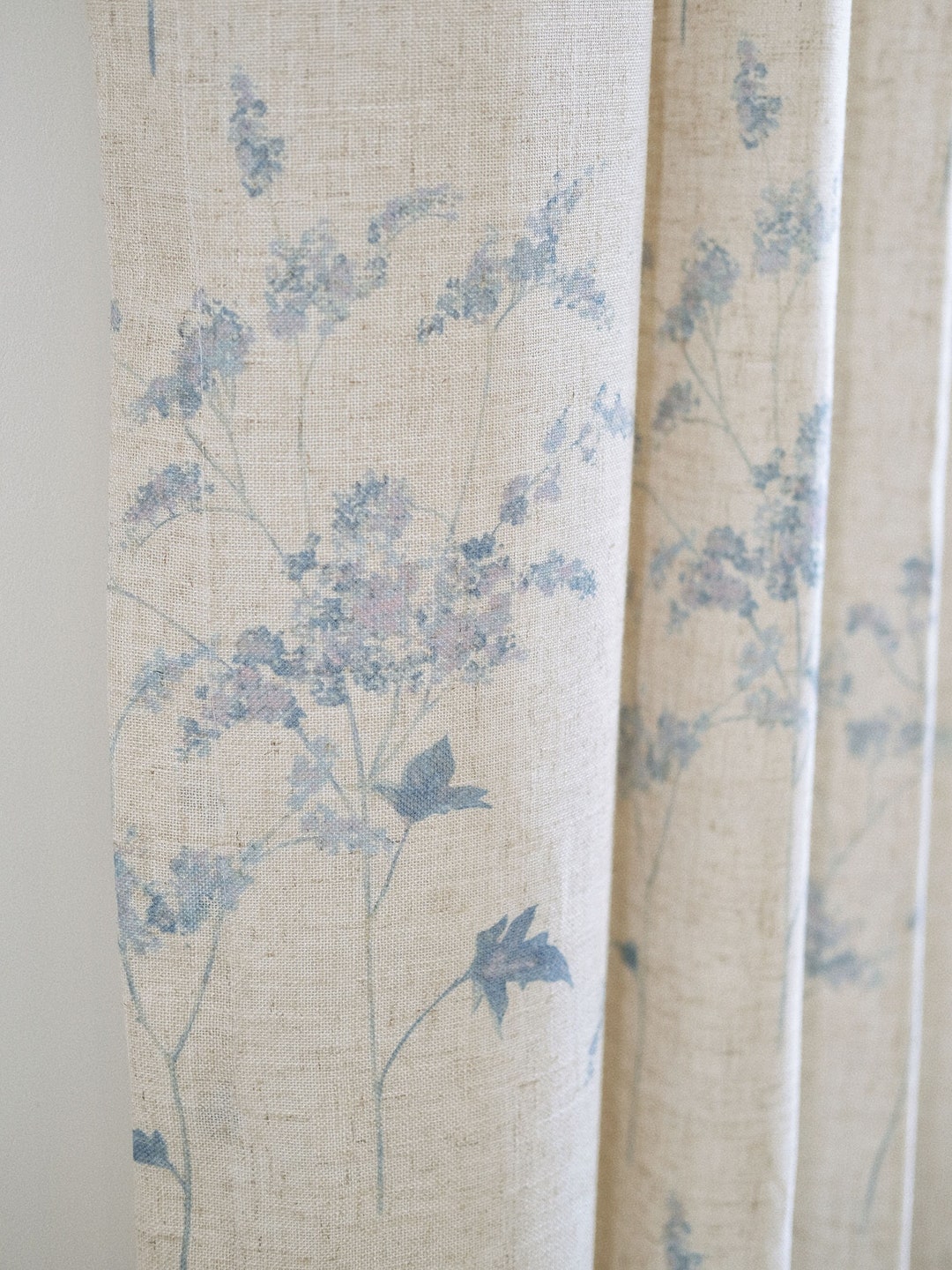 Bluma Print Linen Curtain, Print Floral Linen Drape, Semi Blackout ...