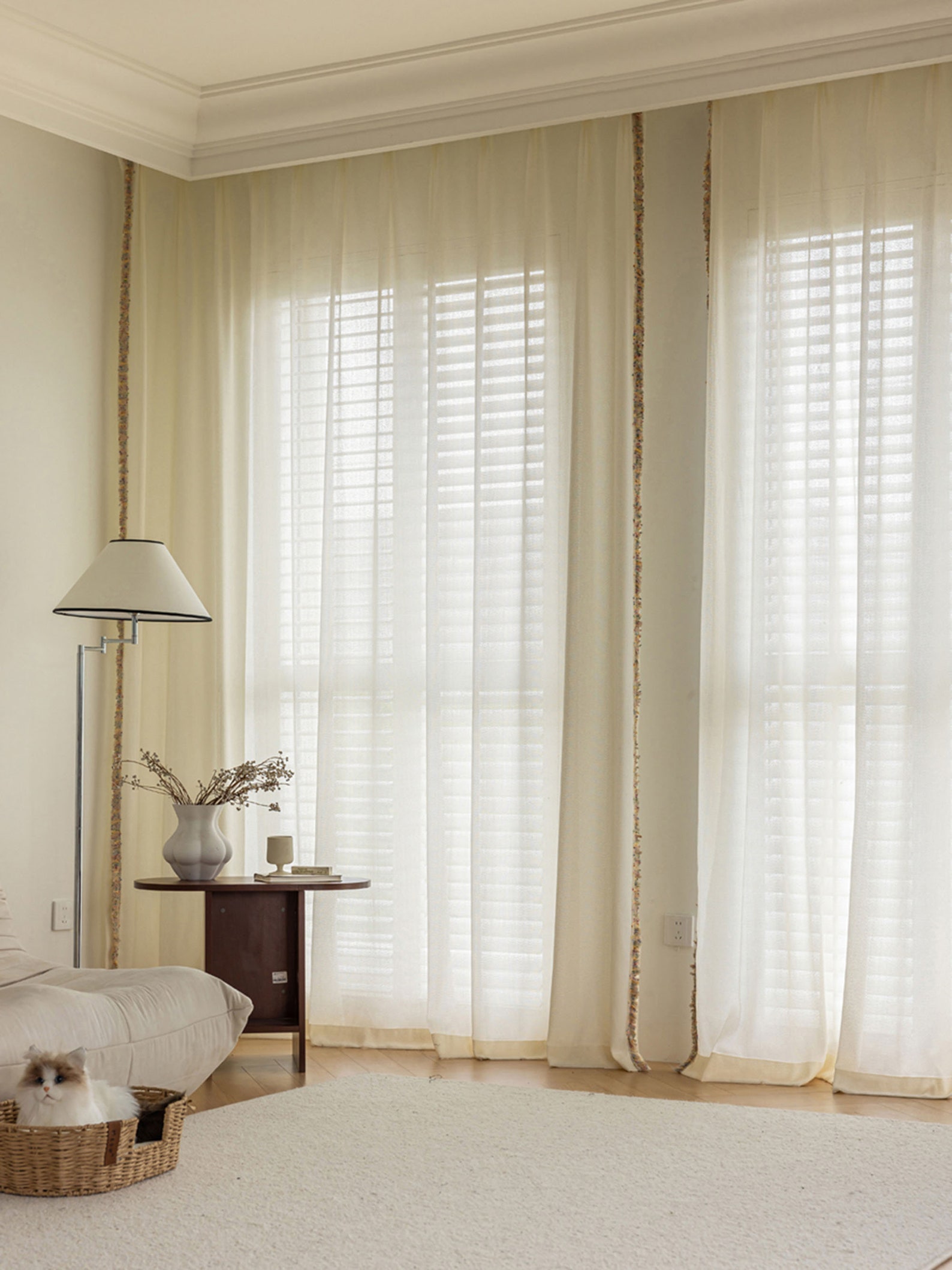 Sykes Linen Sheer Curtain With Colorful Trim, Kids Room Curtain ...