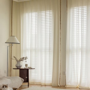 Sykes Linen Sheer Curtain With Colorful Trim, Kids Room Curtain ...