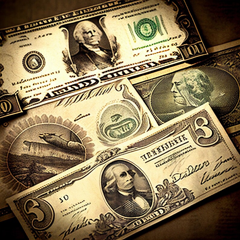 Old-fashioned Charm: Vintage Artwork Featuring Money - Etsy