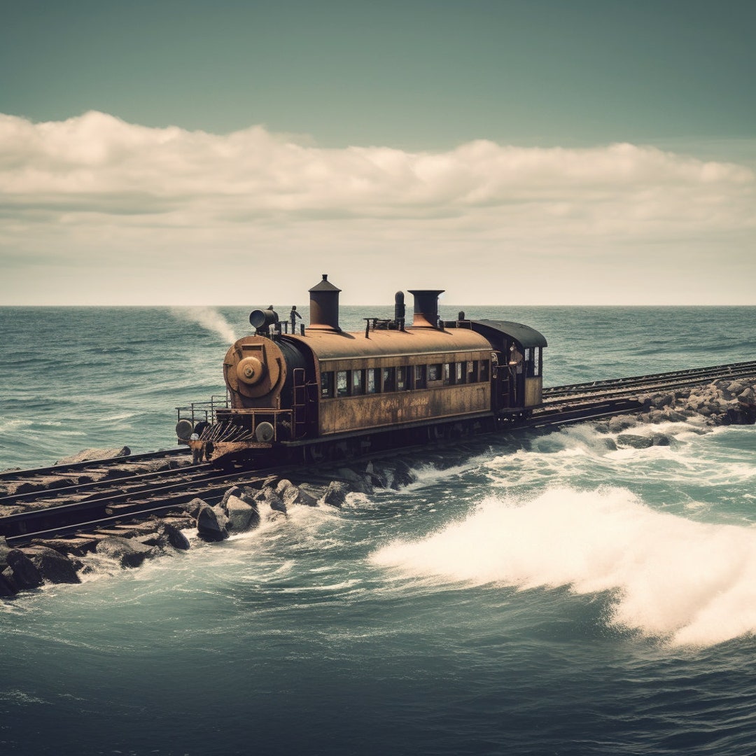Riding the Waves: A Vintage Train Journey Across the Ocean - Etsy