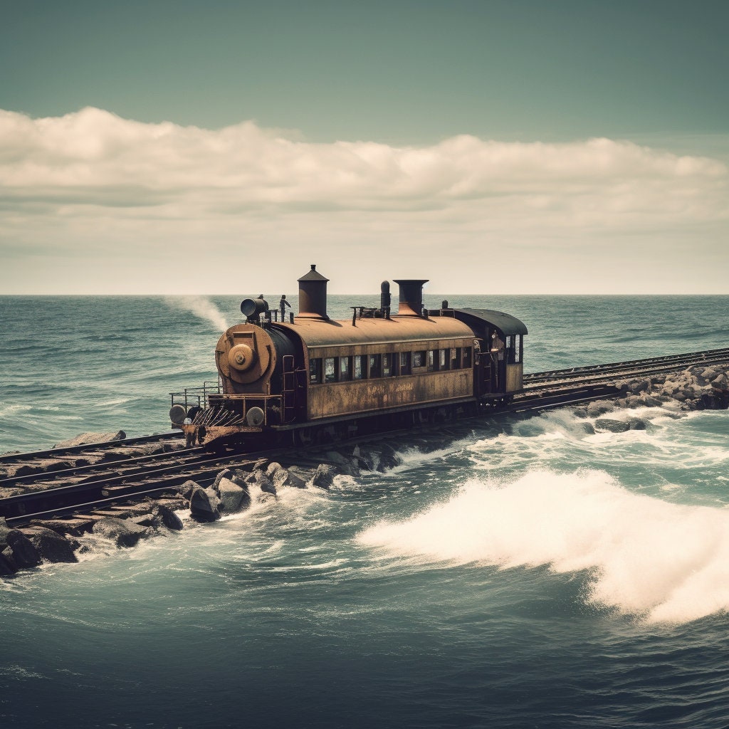 Riding the Waves: A Vintage Train Journey Across the Ocean - Etsy