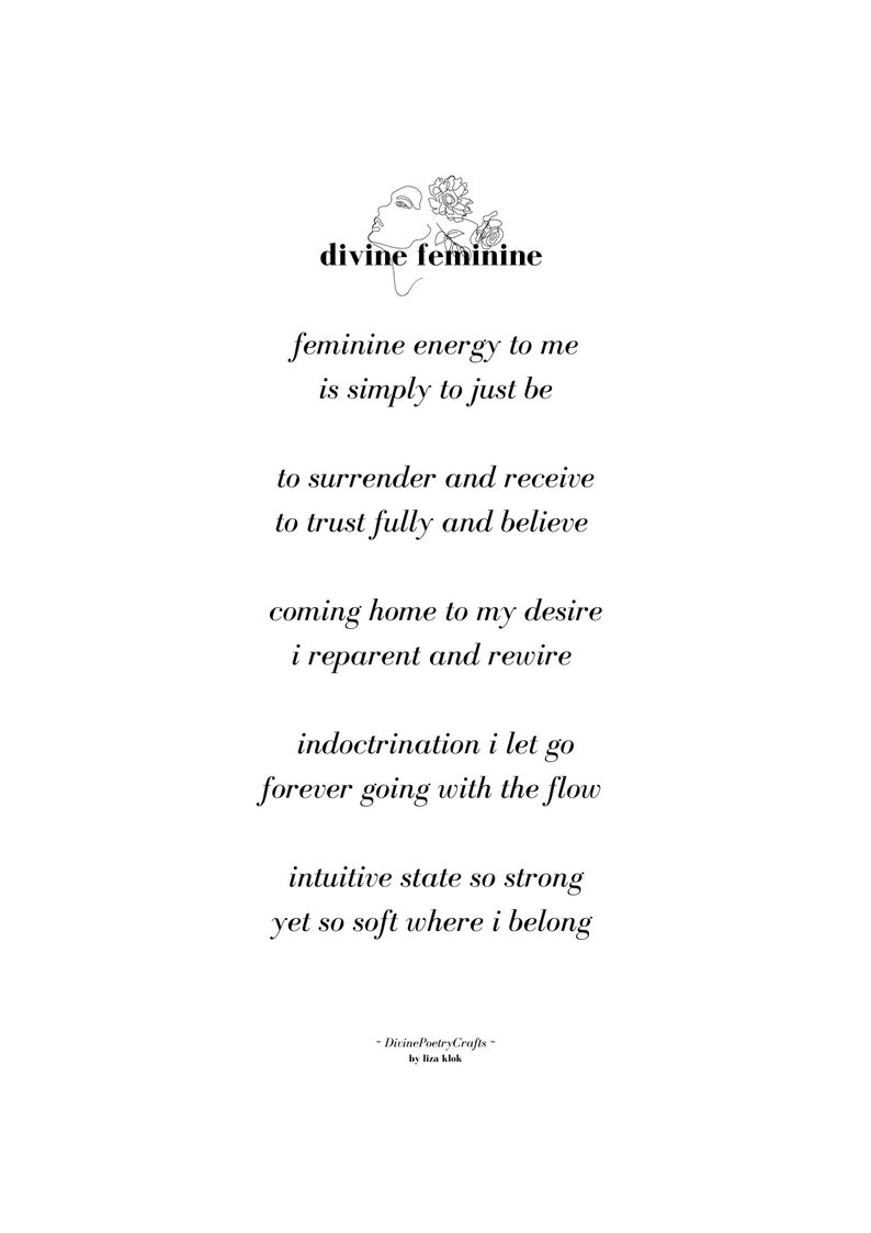 Divine Feminine ~ Original Poetry Print (digital Download, A4) by Liza ...