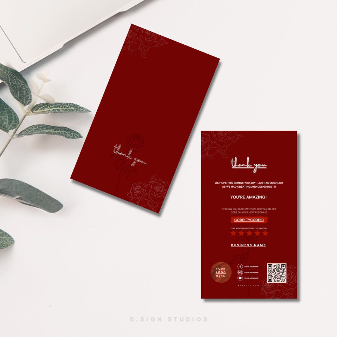 Thank You Card Template Editable, Package Insert Card, Instant Download ...