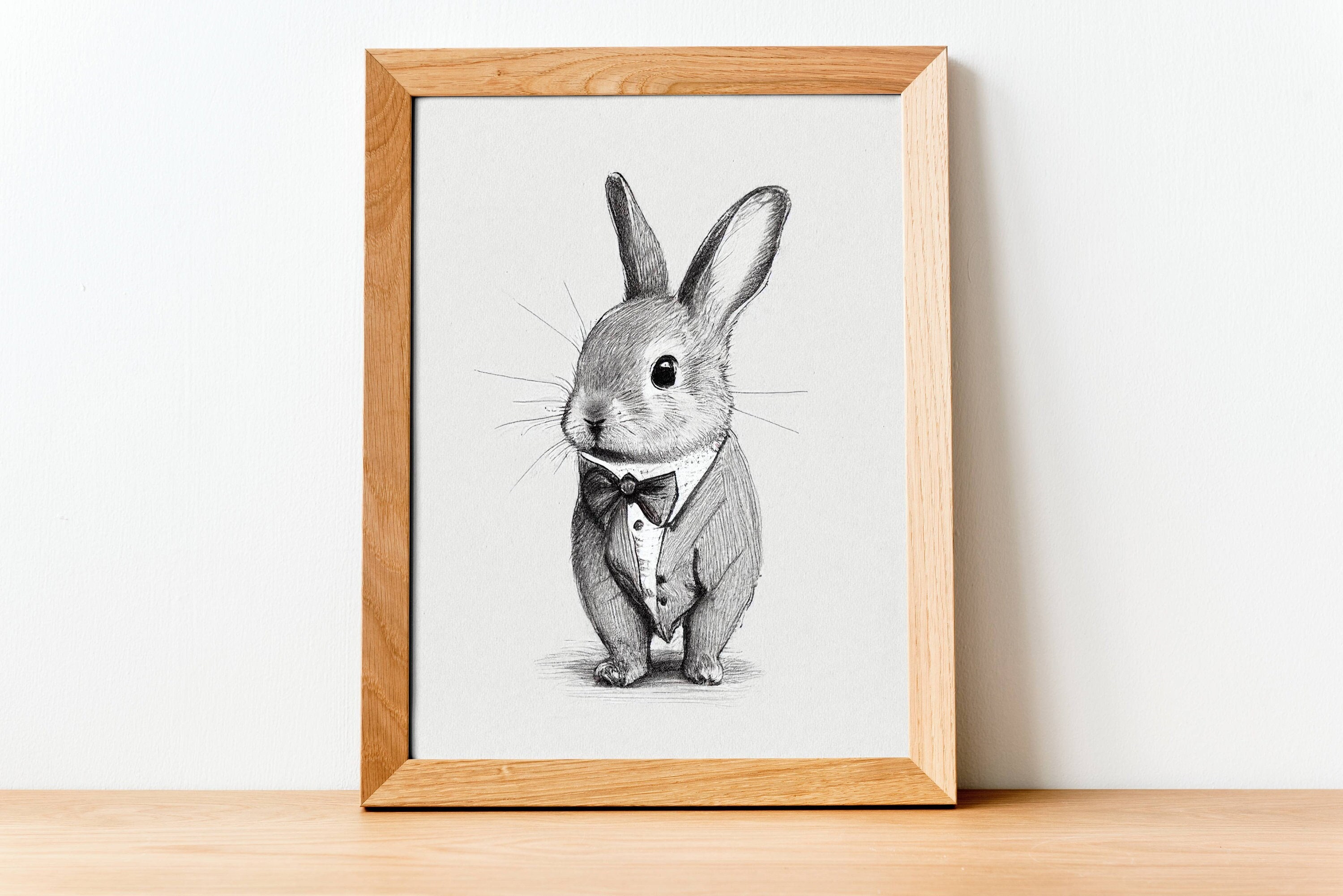 Printable Bunny, Cute Bunny Sketch, Digital Download Only, 5 by 7 ...
