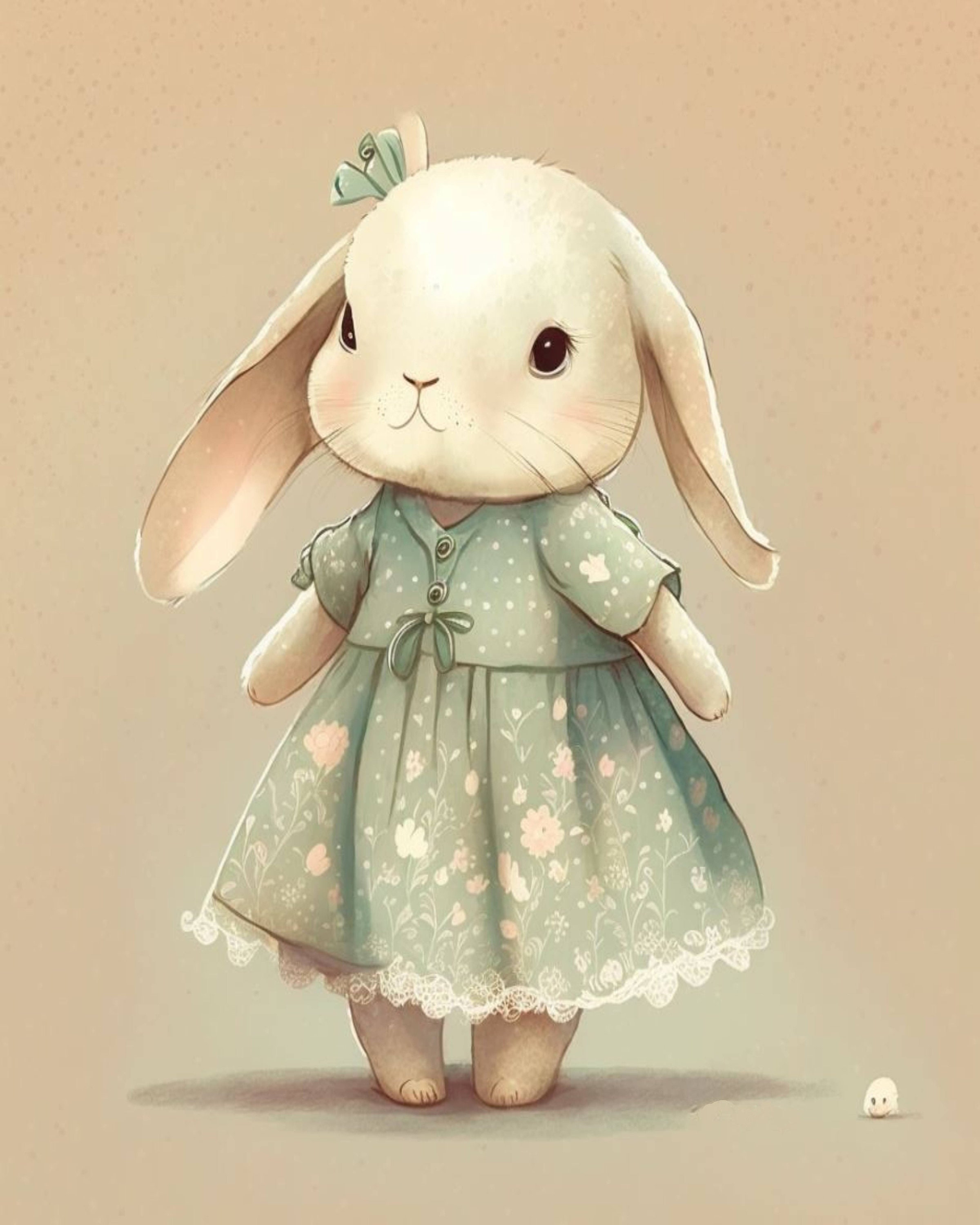 Digital Download, 8 by 10, Cute Bunny Wearing Dress, Nursery Decor Wall ...