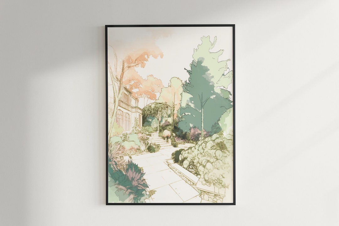 Wall Art, Digital Print, Botanical Garden, Watercolour, Soft Colours ...
