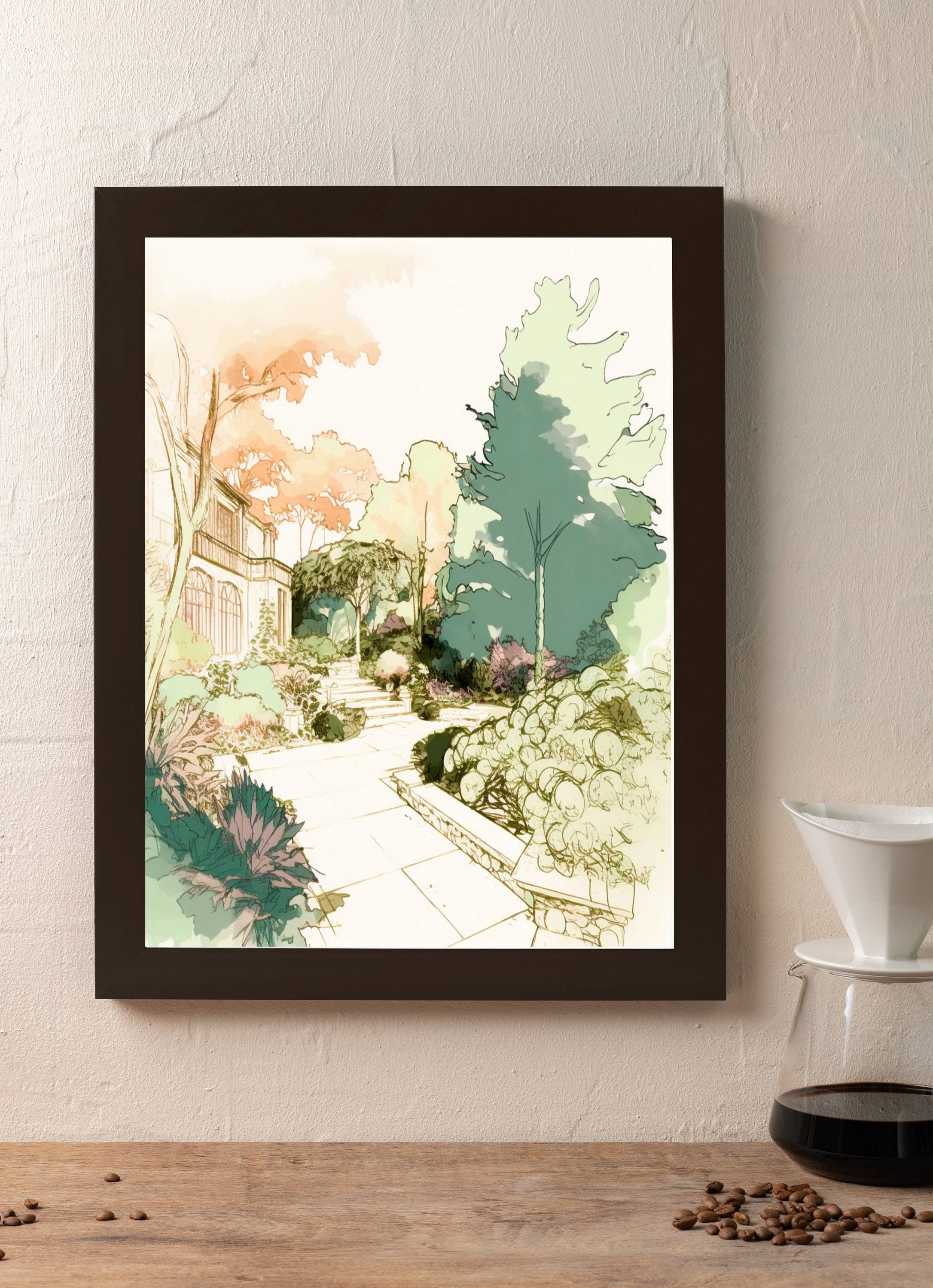 Wall Art, Digital Print, Botanical Garden, Watercolour, Soft Colours ...