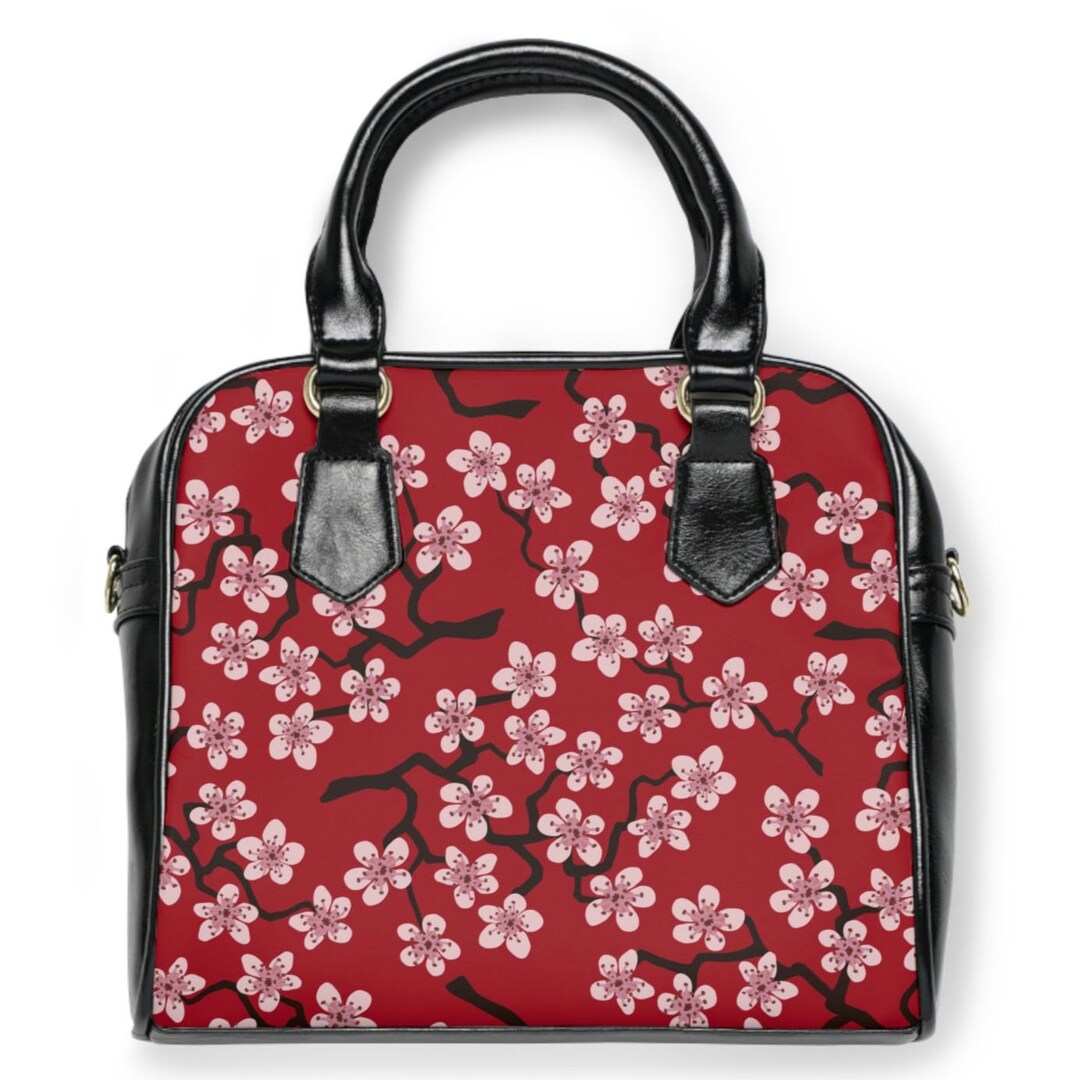 Stylish Japanese Cherry Blossom Shoulder Bag, Red Sakura Handbag for ...